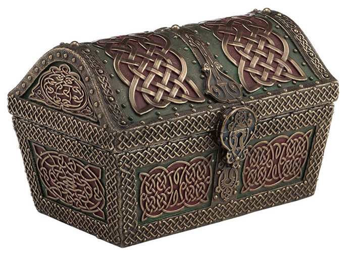 Celtic Pattern Treasure Chest Trinket Box, Green/Red, Myth and Legend ...