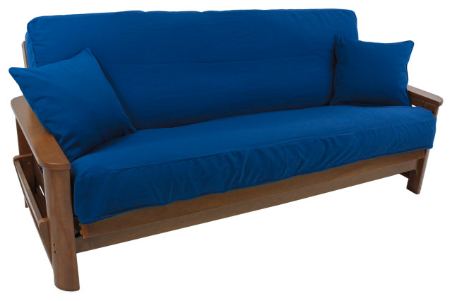 Twill Full Futon Cover With Throw Pillows, 3-Piece Set, Royal Blue ...