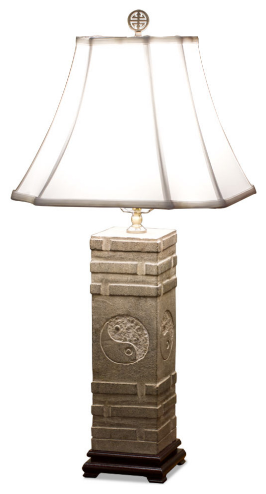 Yin Yang Stone Asian Table Lamp with Shade - Asian - Table Lamps - by ...
