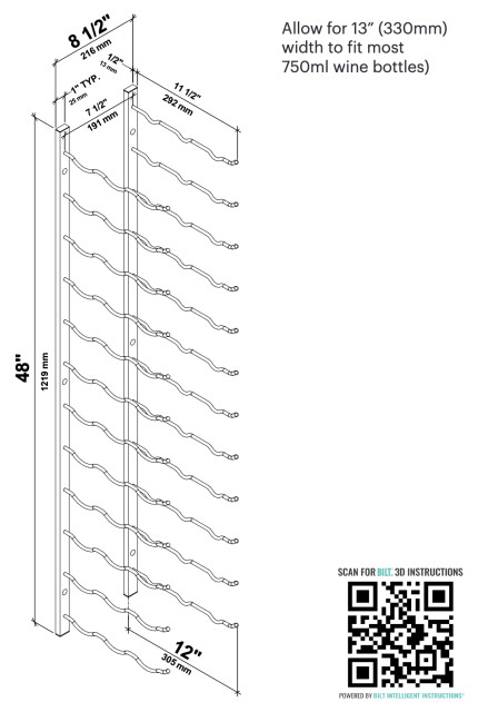 W Series Wine Rack 4 Wall Mounted Metal Bottle Storage, 36 Bottles ...