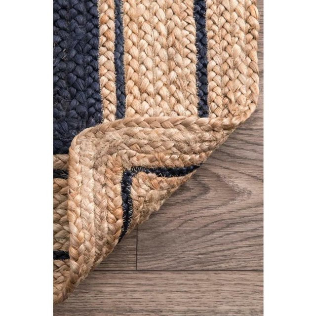 Handwoven Farmhouse Jute Area Rug with Braided Border Design, Natural ...