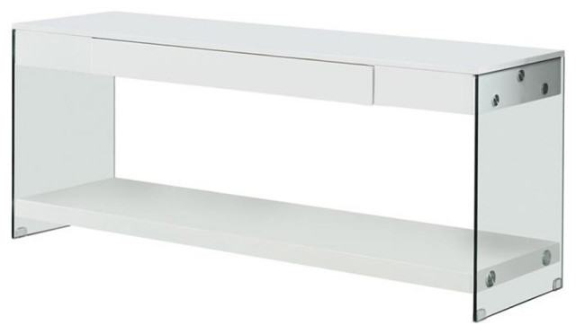 Bowery Hill Modern Glass Top 70-inch TV Stand in White Finish ...