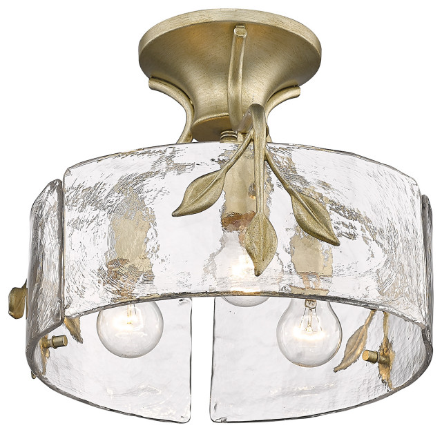 Calla 3-Light Semi-Flush, White Gold With Hammered Water Glass ...