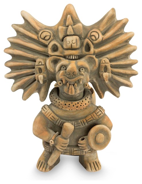 Zapotec Bat Deity Urn Ceramic Sculpture - Traditional - Decorative ...