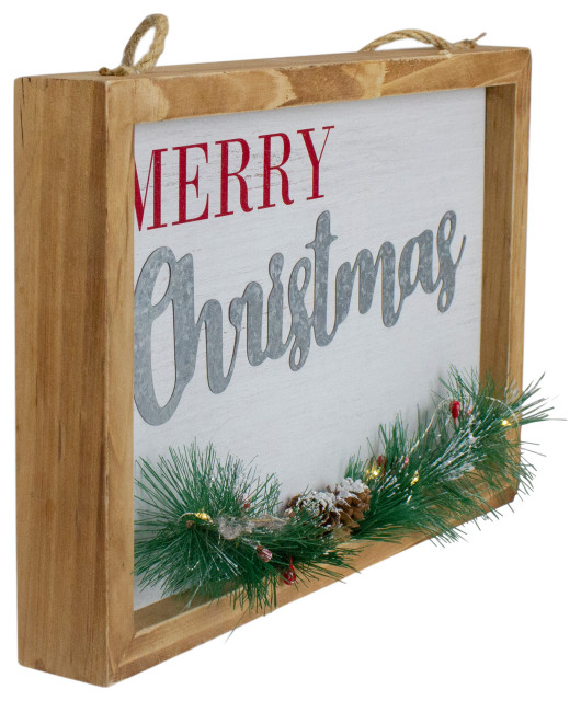12" LED Lighted 'Merry Christmas' Framed Wall Sign With Pine - Modern ...