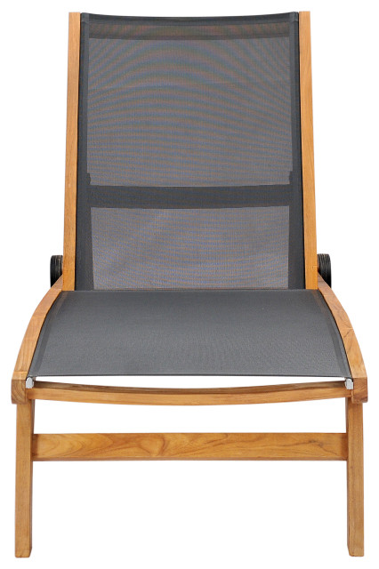 Teak Wood Bahama Pool Lounger With Batyline Mesh, Black - Transitional ...