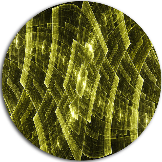 Golden Psychedelic Fractal Metal Grid Art, Round Metal Wall Art, Disc ...