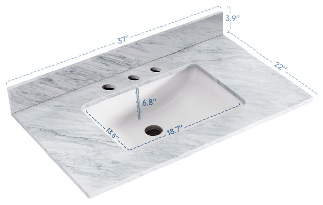 Carrara Marble White Rectangular Sink Vanity Top - Modern - Vanity Tops ...
