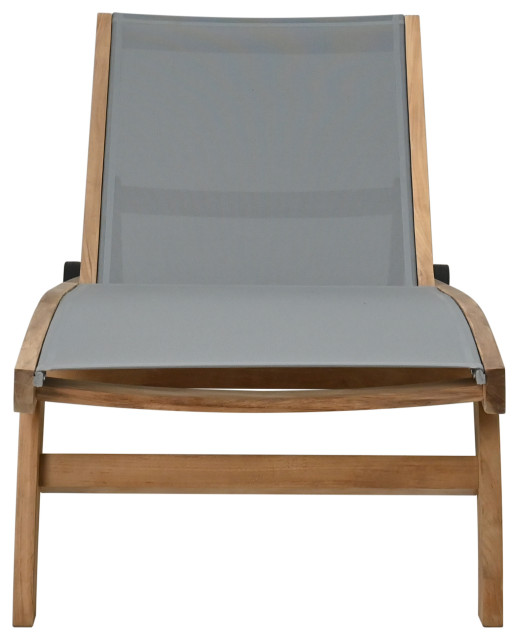 Teak Wood Bahama Pool Lounger With Batyline Mesh, Grey - Transitional ...