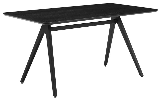 Industrial Dining Table, Tapered Metal Legs With Rectangular Top, Black ...