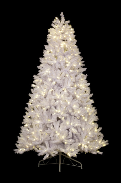 15' Classic White Pre-Lit Tree With Warm White Lights, A Metal Stand ...