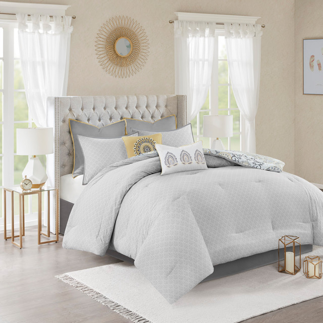 Madison Park Isla 8 Piece Cotton Floral Printed Reversible Comforter ...