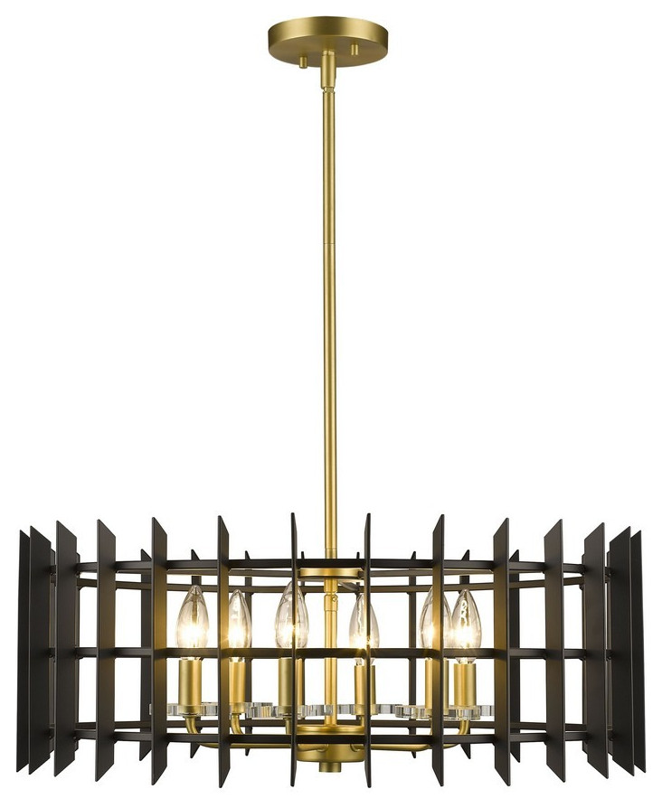 6 Light Pendant, Fusion Style, 24"Wx9"H, Satin Brass - Transitional ...