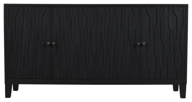 Orchard 4-Door Sideboard, Transitional Ebony Gray, Reclaimed Solid Wood ...