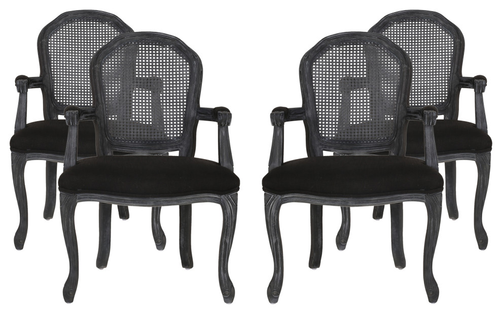 Mariette Wood and Cane Upholstered Dining Chair, Set of 4 - Tropical ...