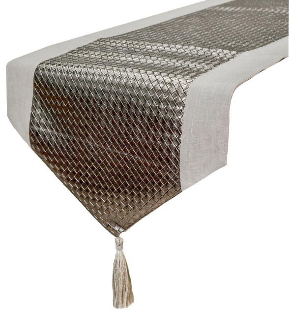 Grey Leathersmith - Gray Faux Leather & Linen Decorative Table Runner ...