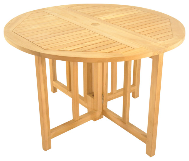 5-Piece Outdoor Teak Dining Set: 48" Butterfly Folding Table & 4 Devon ...