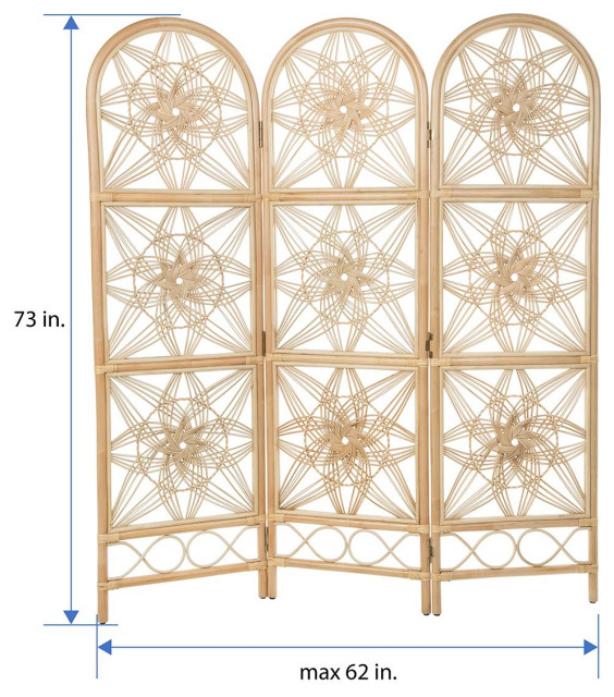 Sunflower Rattan 3-Panel Room Divider, 62" - Tropical - Screens And ...