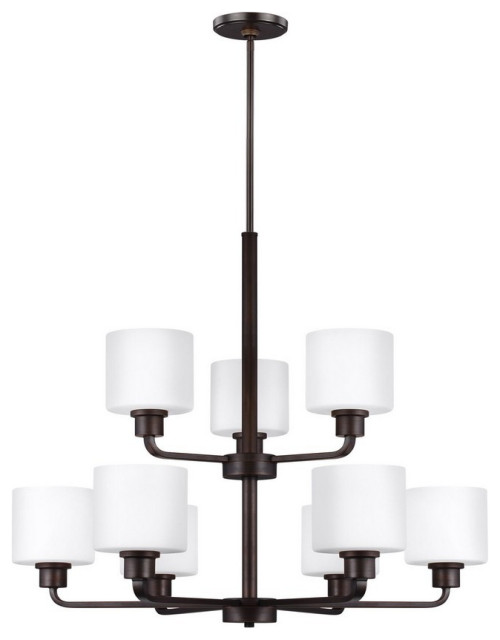 9.5W Nine Light 2-Tier Chandelier-Bronze Finish-Incandescent Lamping ...