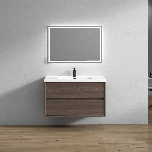 Kingdee Red Oak Wall Mounted Vanity With Reinforced Acrylic Sink, 42 ...