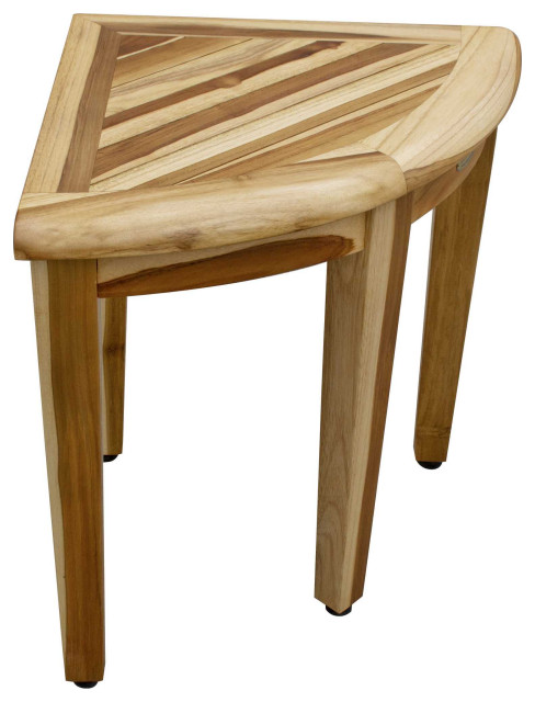 HomeRoots 16" Compact Teak Corner Shower Stool With Shelf, Natural ...