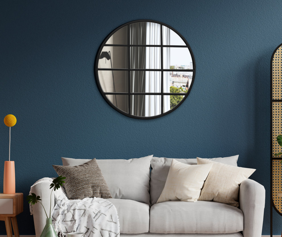 Decorative Round Mirror 32", Metal Frame Window Mirror - Transitional ...