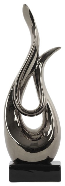 Ceramic Moon Abstract Sculpture on Rectangle Base, Silver ...