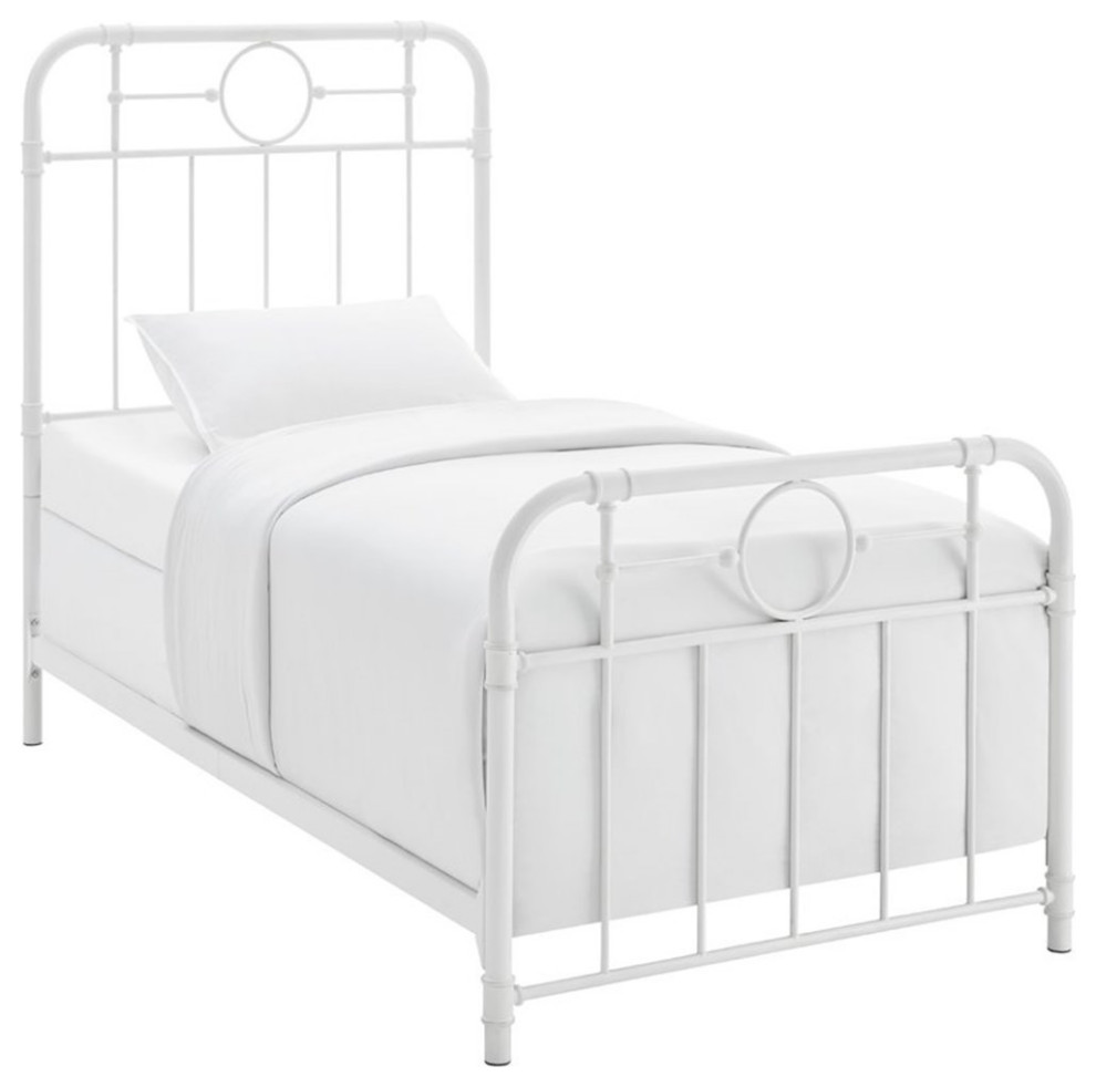 Pemberly Row Industrial Metal Pipe Twin Bed in Antique White - Kids ...