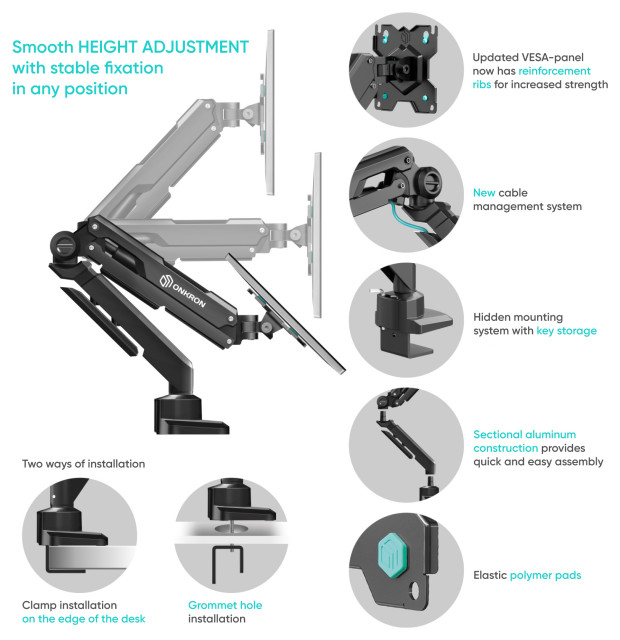 ONKRON Monitor Arm - Full Motion Desk Mount 13" - 34" Screens up to 22 ...
