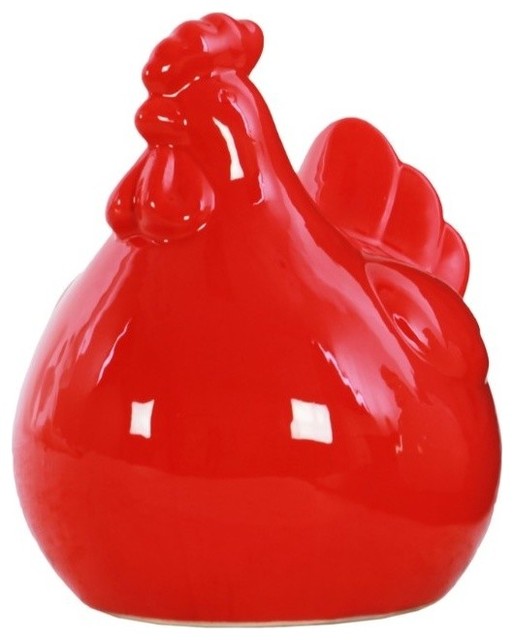 Ceramic Sitting Hen Figurine, Glossy Red - Farmhouse - Decorative ...