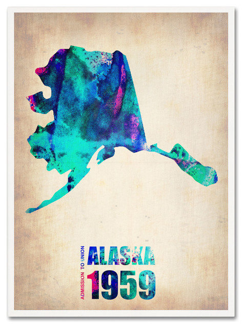 'Alaska Watercolor Map' Canvas Art by Naxart, 35" x 47" - Contemporary ...