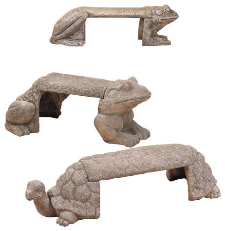 Animal Outdoor Cast Stone Garden Bench - Eclectic - Outdoor Benches ...
