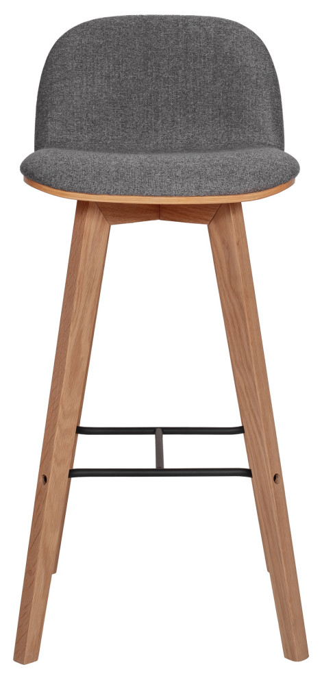 Top Grain Leather Grey Low Back Bar Height Stool - Midcentury - Bar ...