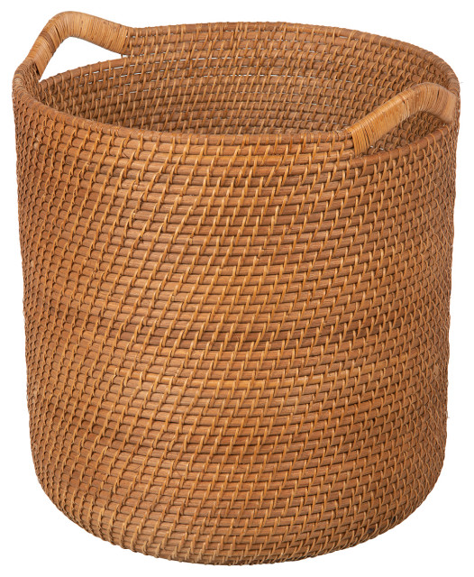 Laguna Round Rattan Storage Basket With Ear Handles - Tropical ...