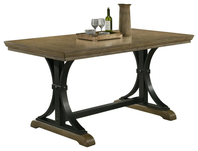 Counter Dining Table, Trestle Metal Base With Rectangular Wooden Top ...