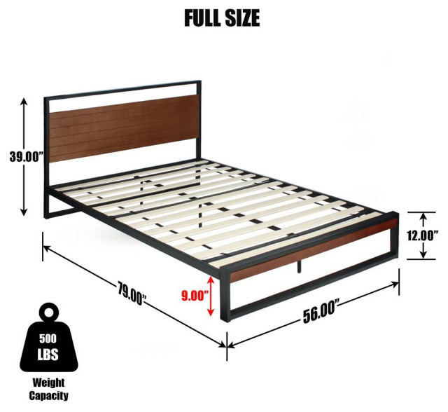 Better Home Products Maximo Metal and Wood Platform Bed Frame Full ...