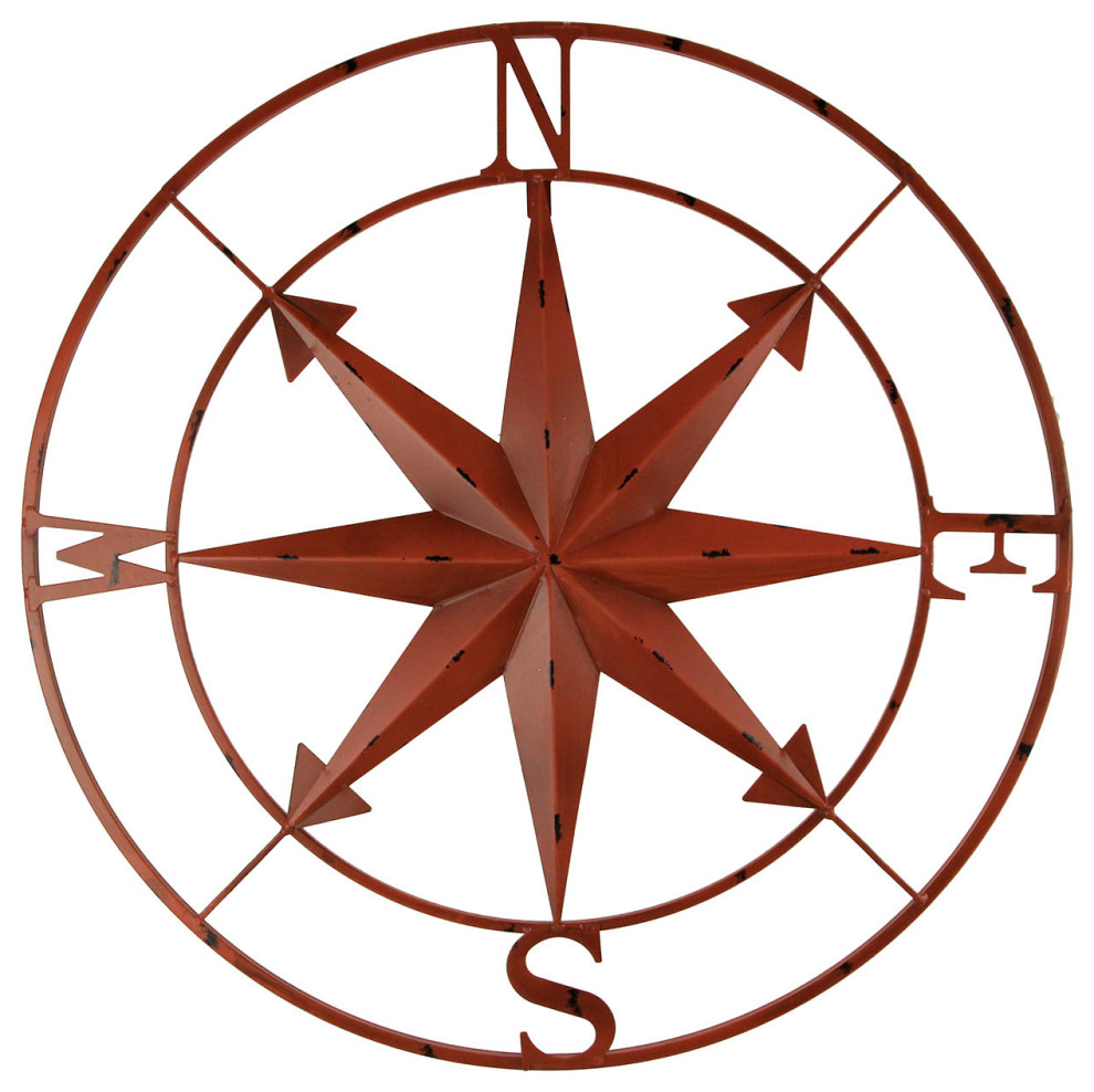 Distressed Metal Indoor/Outdoor Compass Rose Wall Hanging 28 Inch ...