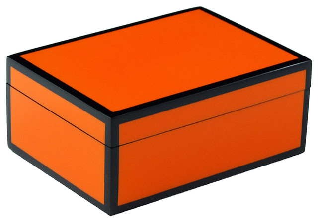 Lacquer Medium Box, Orange and Black - Contemporary - Decorative Boxes ...