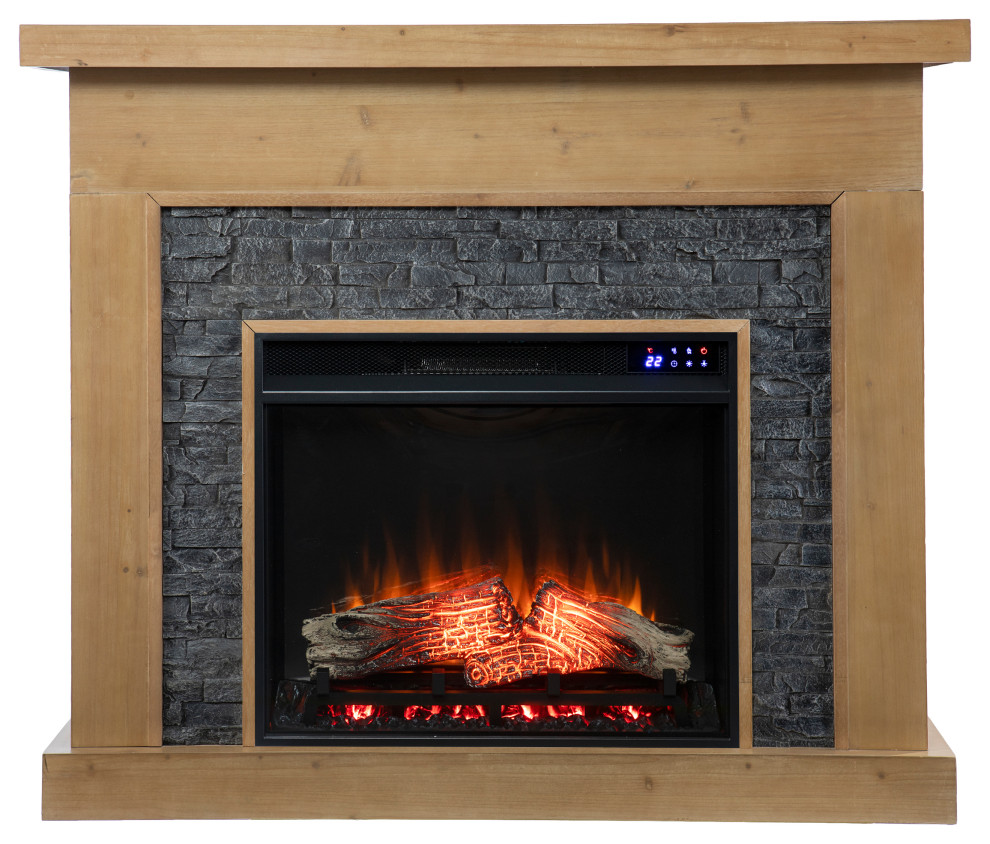 Adalyn Touch Screen Electric Fireplace With Faux Stone Surround ...