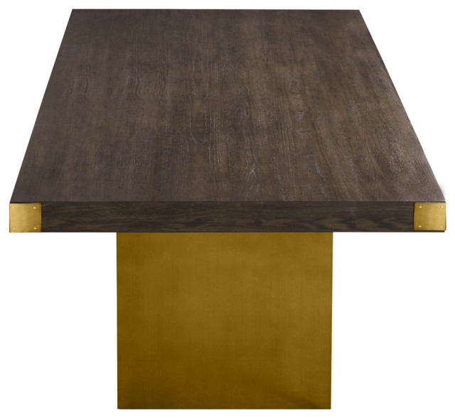 Selena Ash Dining Table, 90" Long Wooden Dining Table, Gold Brass Base ...
