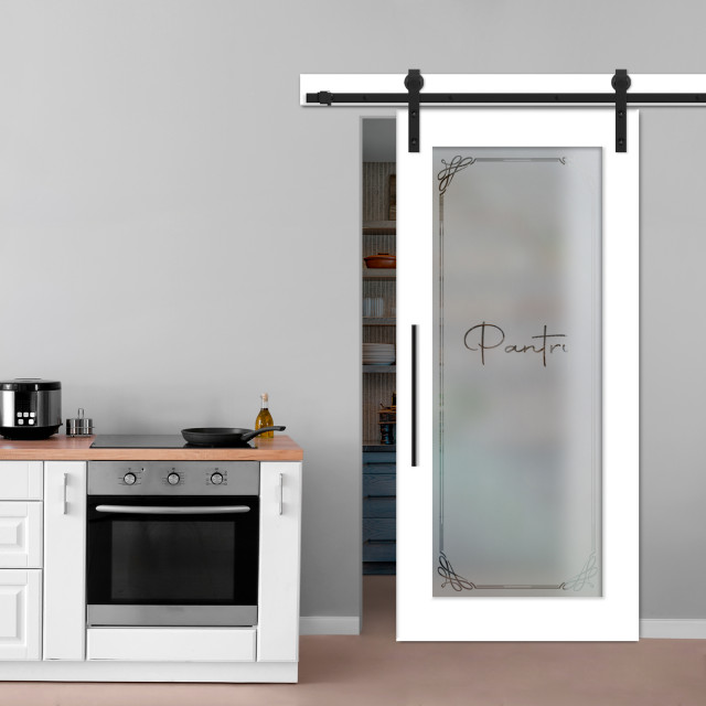 Pantry Room Sliding Barn Door with Glass Insert Pantry Frosted Design ...