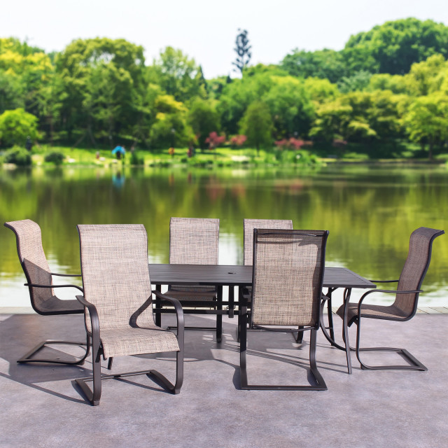 Courtyard Casual Santa Fe 7-Piece 84" Rectangle Spring Chair Dining Set ...