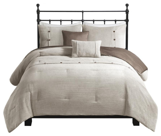 5 Piece Corduroy Comforter Set, Full/Queen, Tan - Contemporary - Flat ...