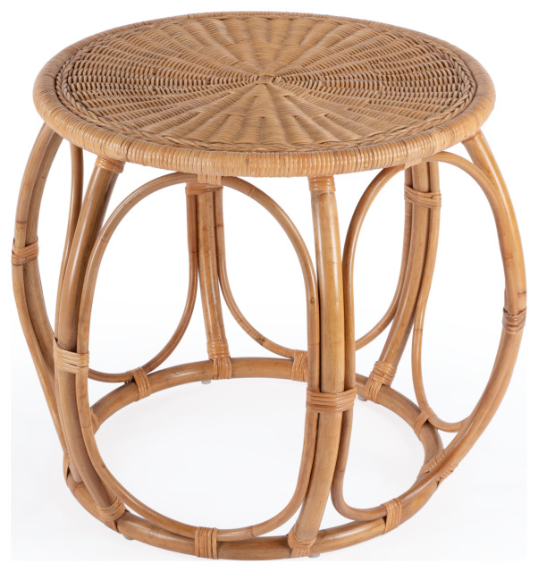 Savannah Woven Rattan Round End Table - Tropical - Side Tables And End ...