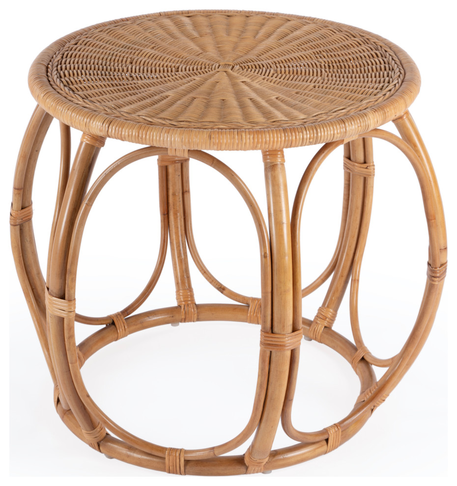 Savannah Woven Rattan Round End Table - Tropical - Side Tables And End ...