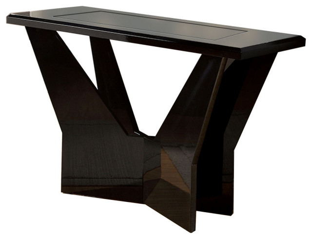 Pera 47" Sofa Console Table, Glass Insert Surface, Geometric, Black ...