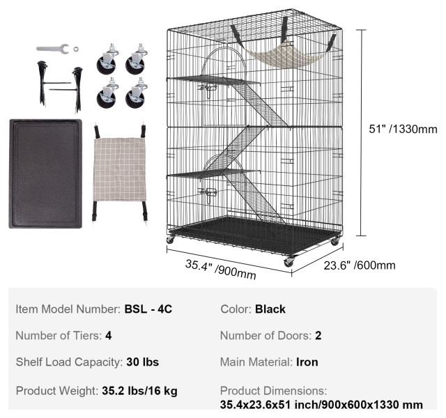 VEVOR Catio 4-Tier Large Cat Cages Indoor Metal Playpen Enclosure With ...