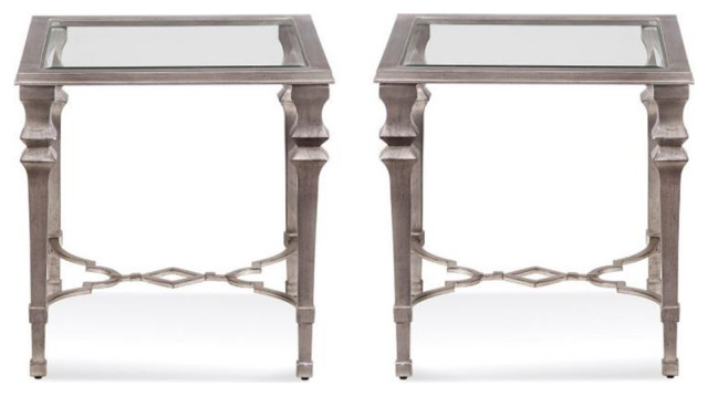 Home Square Metal Square End Table in Silver Leaf - Set of 2 ...