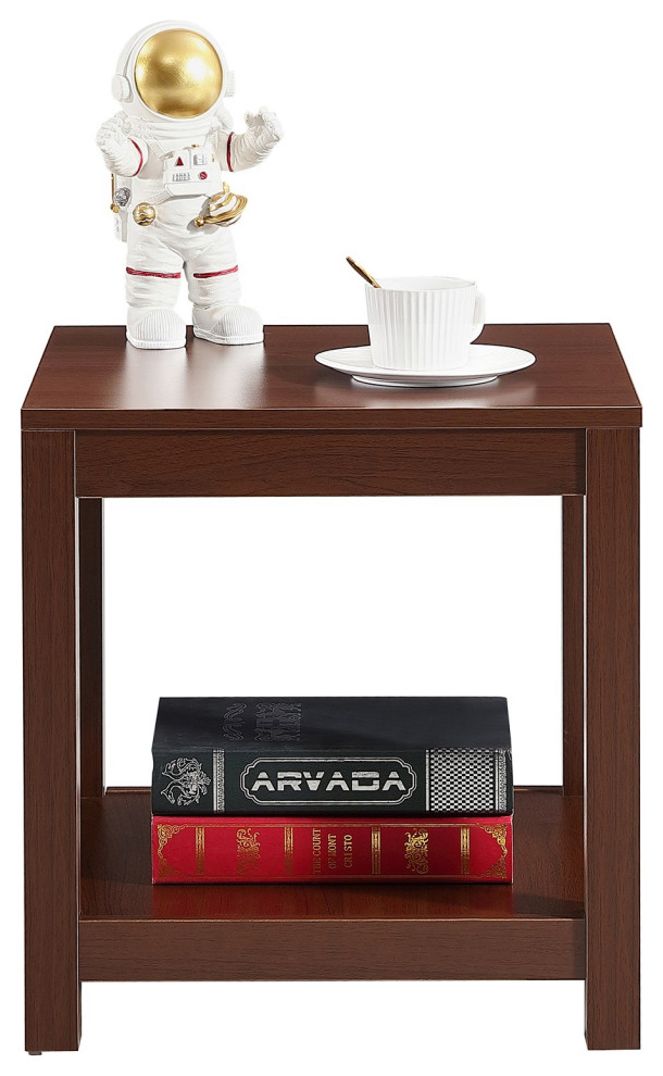 2-Tier Small Space End Table Modern Night Stand Brown - Transitional ...