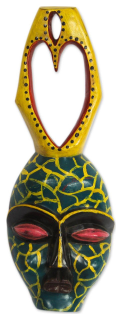 Novica Handmade Yellow Veins African Wood Mask - Tropical - Wall ...